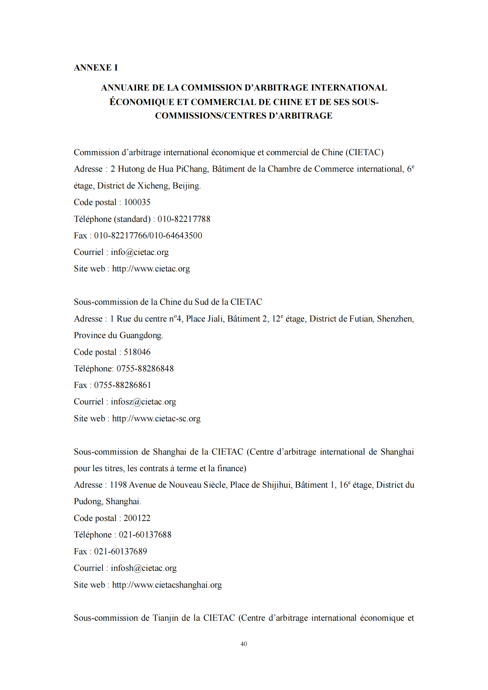 COMMISSION D’ARBITRAGE INTERNATIONAL ÉCONOMIQUE ET COMMERCIAL DE CHINE ...