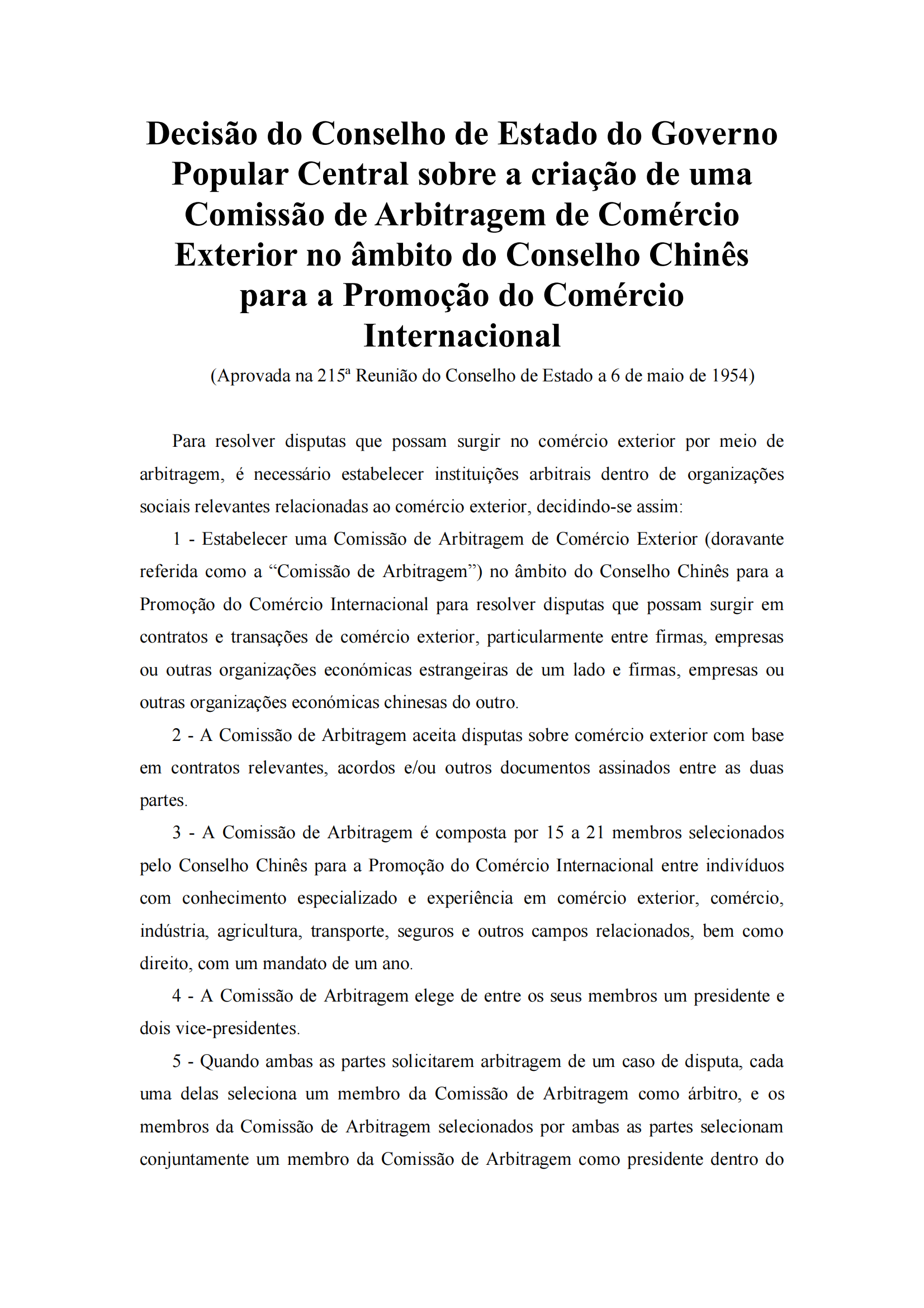 Regulamento de Arbitragem da Comissão de Arbitragem Económica e ...